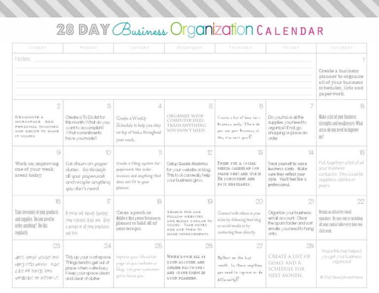 How To Organize Your Business in 28 Days Calendar PDF | PDF | World ...