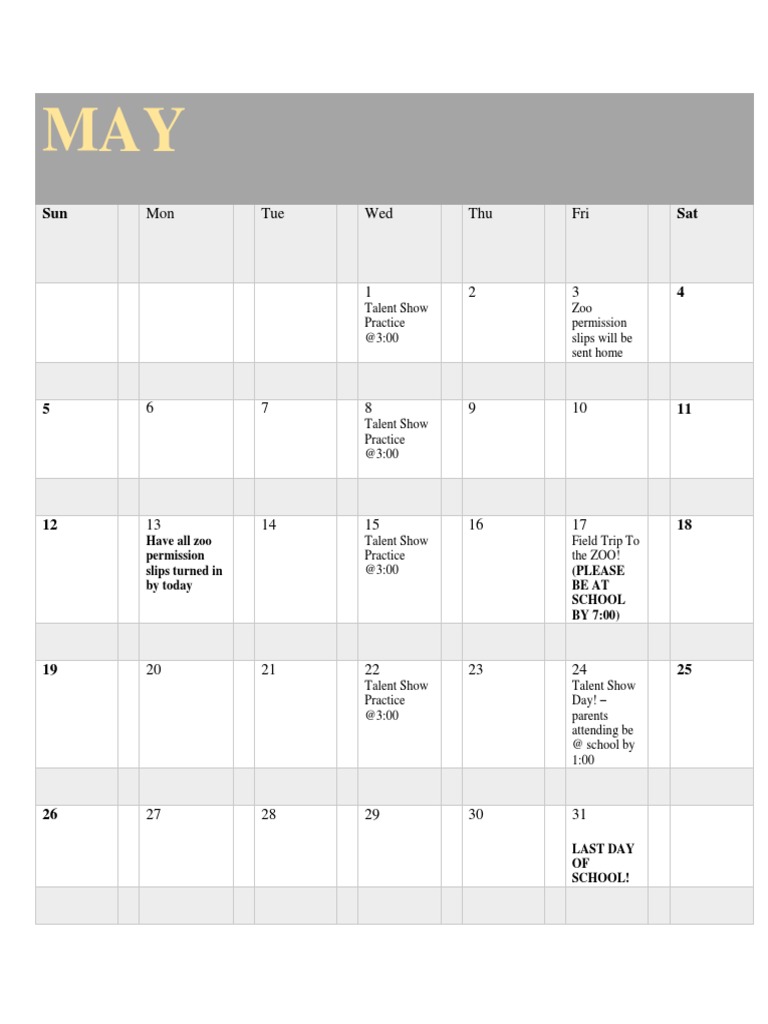 Calendar For Class | PDF