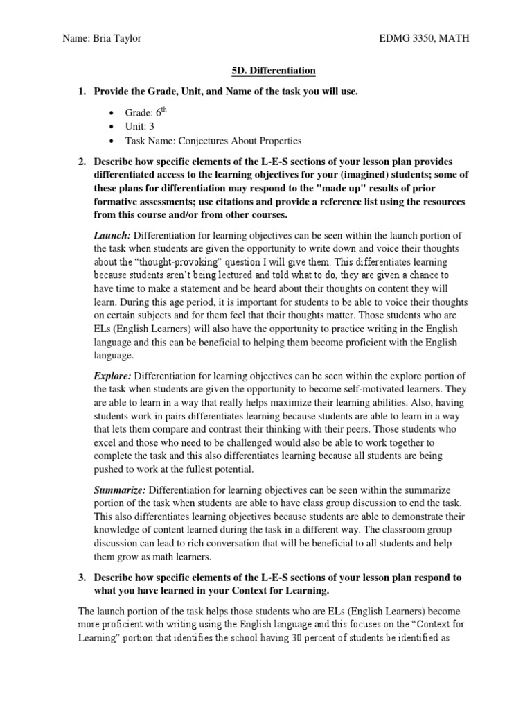 Bria Taylor 5d | Download Free PDF | Lesson Plan | Learning