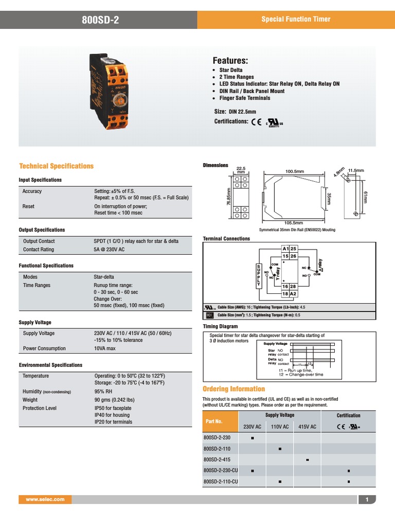 800SD-2 Special Function Timer: Technical Specifications and Operating ...