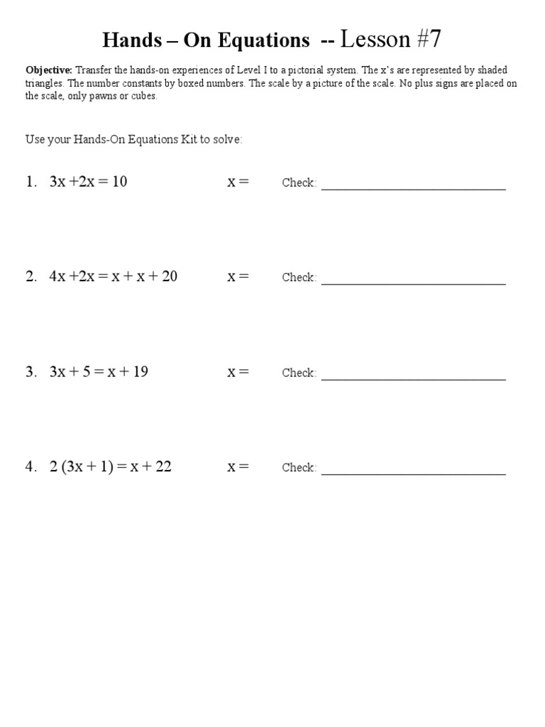 Hands On Equations Student Pages 7 | PDF