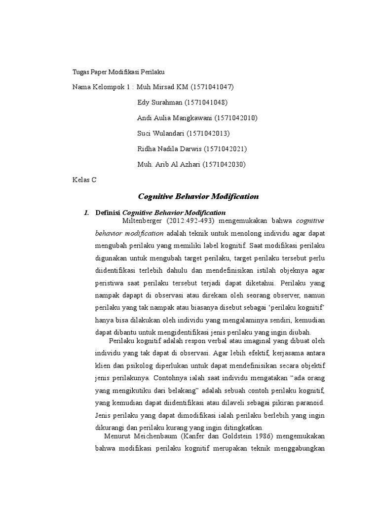 Definisi Cognitive Behavior Modification | PDF | Karier & Perkembangan ...
