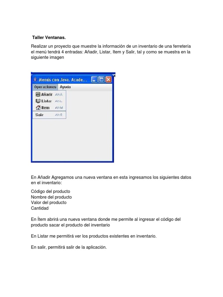 Taller Ventanas Jframe Java | PDF