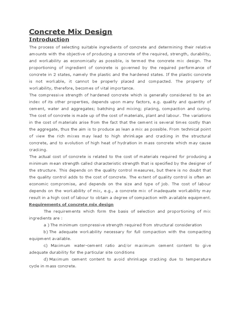 Concrete Mix Design | PDF | Prestressed Concrete | Concrete