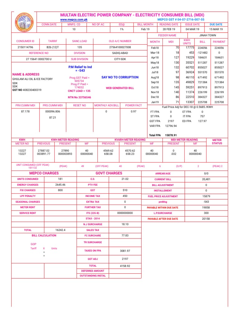 Mepco Online Bill | PDF | Fee | Payments