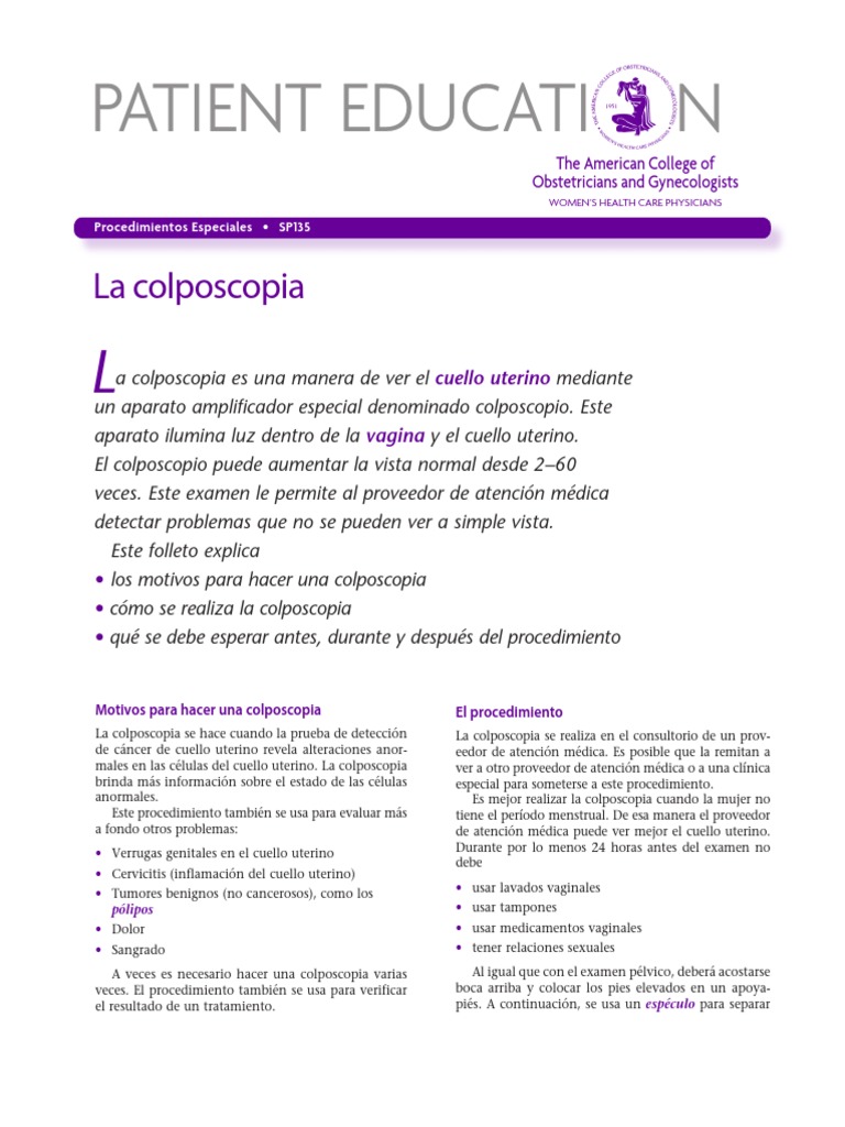 Colposcopia ACOG Pacientes | PDF | Vagina | Útero