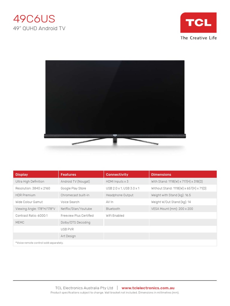 49" QUHD Android TV: TCL Electronics Australia Pty LTD | PDF | Computers