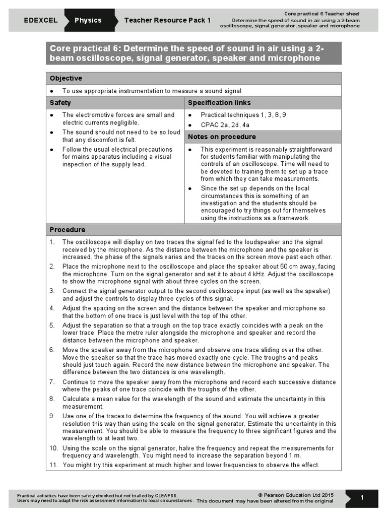 As and A Level Physics Core Practical 6 Spee | PDF | Microphone | Loudspeaker
