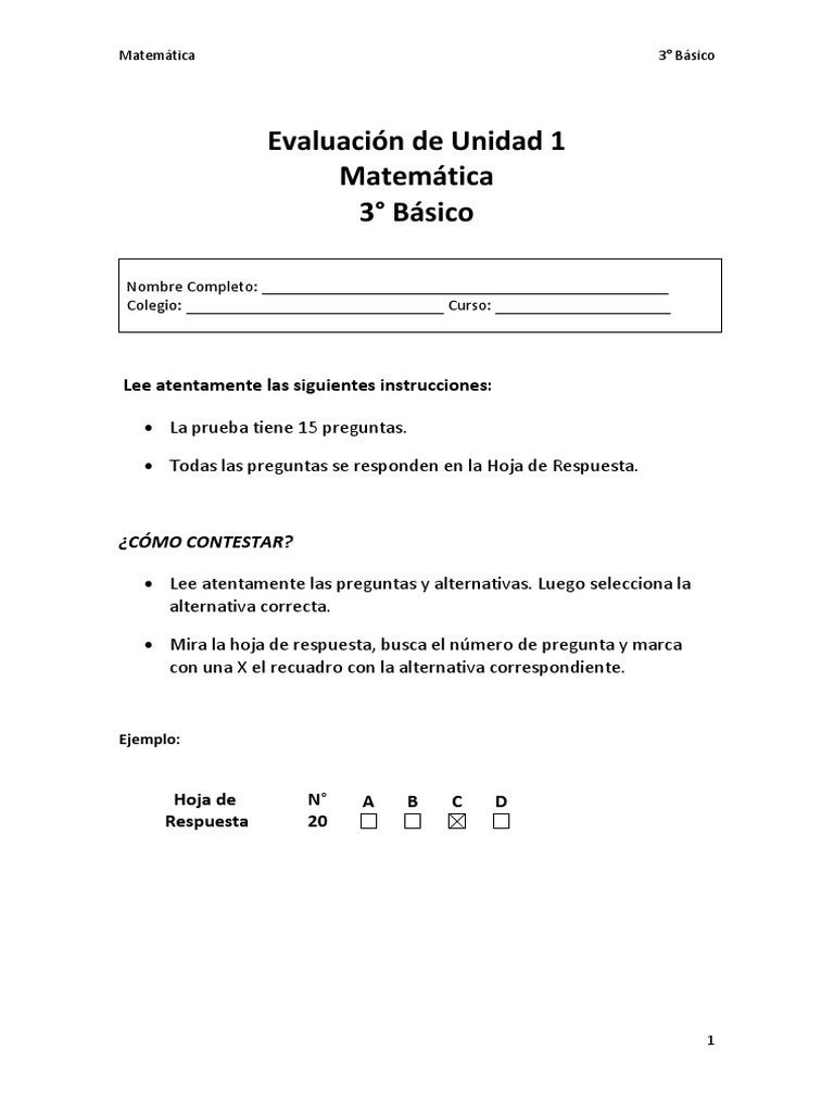 Prueba (Matemáticas Tercero Básico Unidad 1) Unidad 1 | PDF | Enseñanza ...