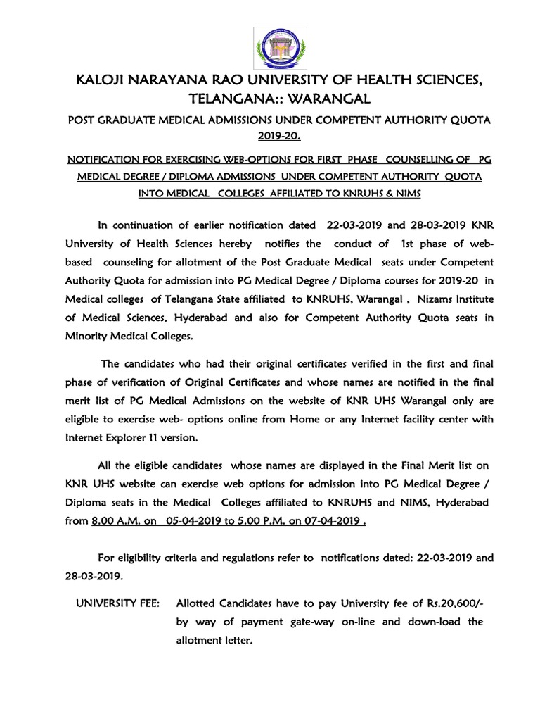 Kaloji Narayana Rao University of Health Sciences, Telangana:: Warangal ...