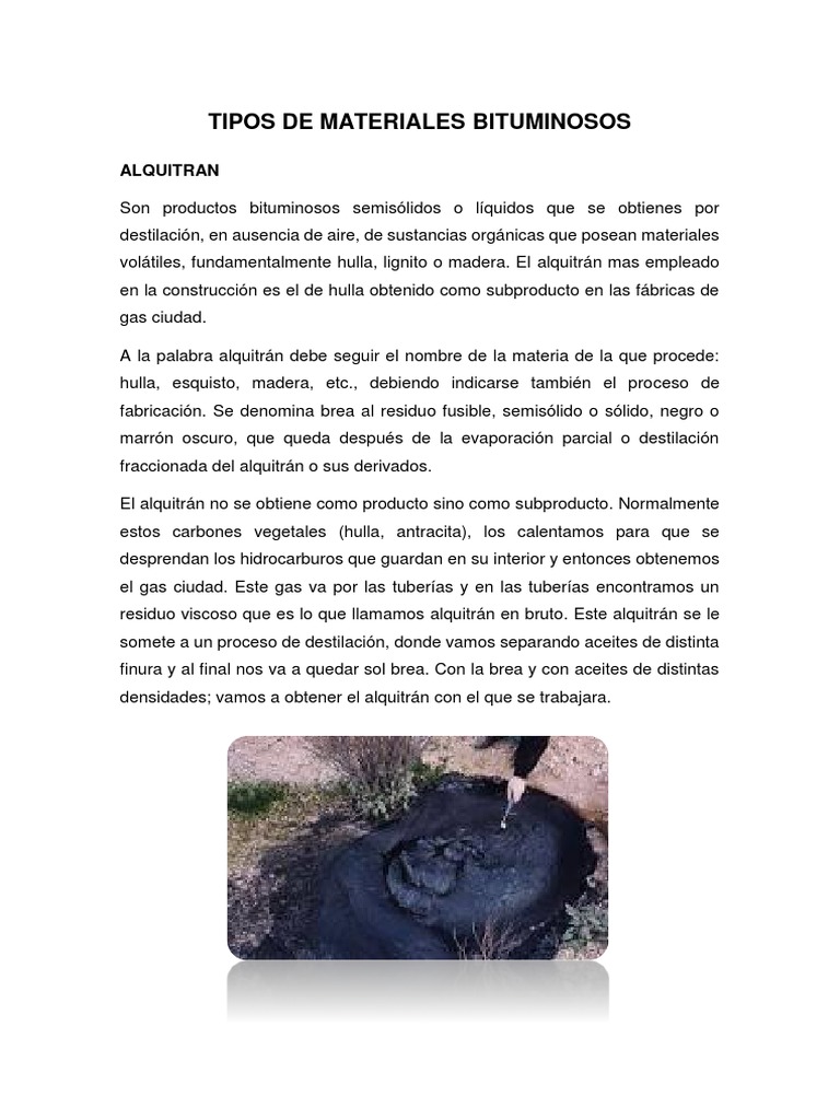 Tipos de Materiales Bituminosos | PDF | Asfalto | Naturaleza