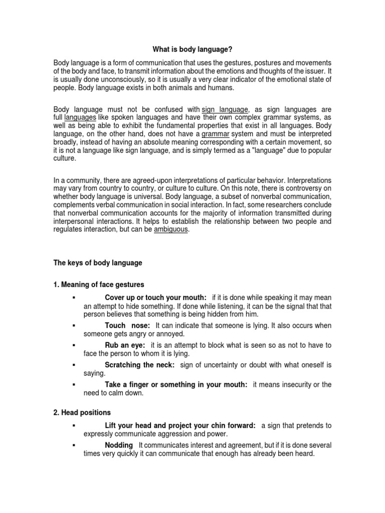 Decoding Nonverbal Cues: A Comprehensive Guide to Body Language | PDF ...