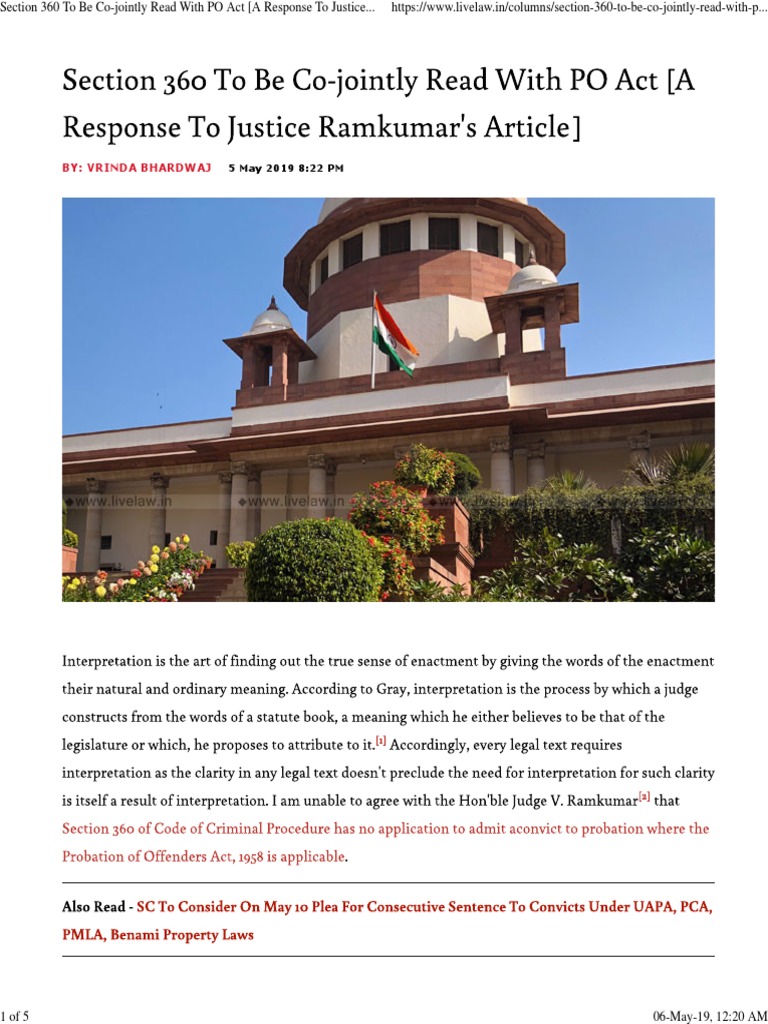Section 360 To Be Co-Jointly Read With PO Act (A Response To Justice ...