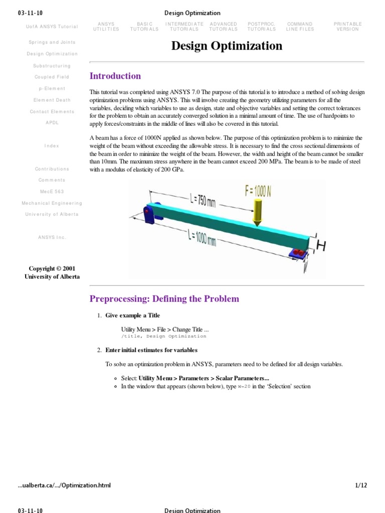 Design Optimization: University of Alberta | PDF | Mathematical ...