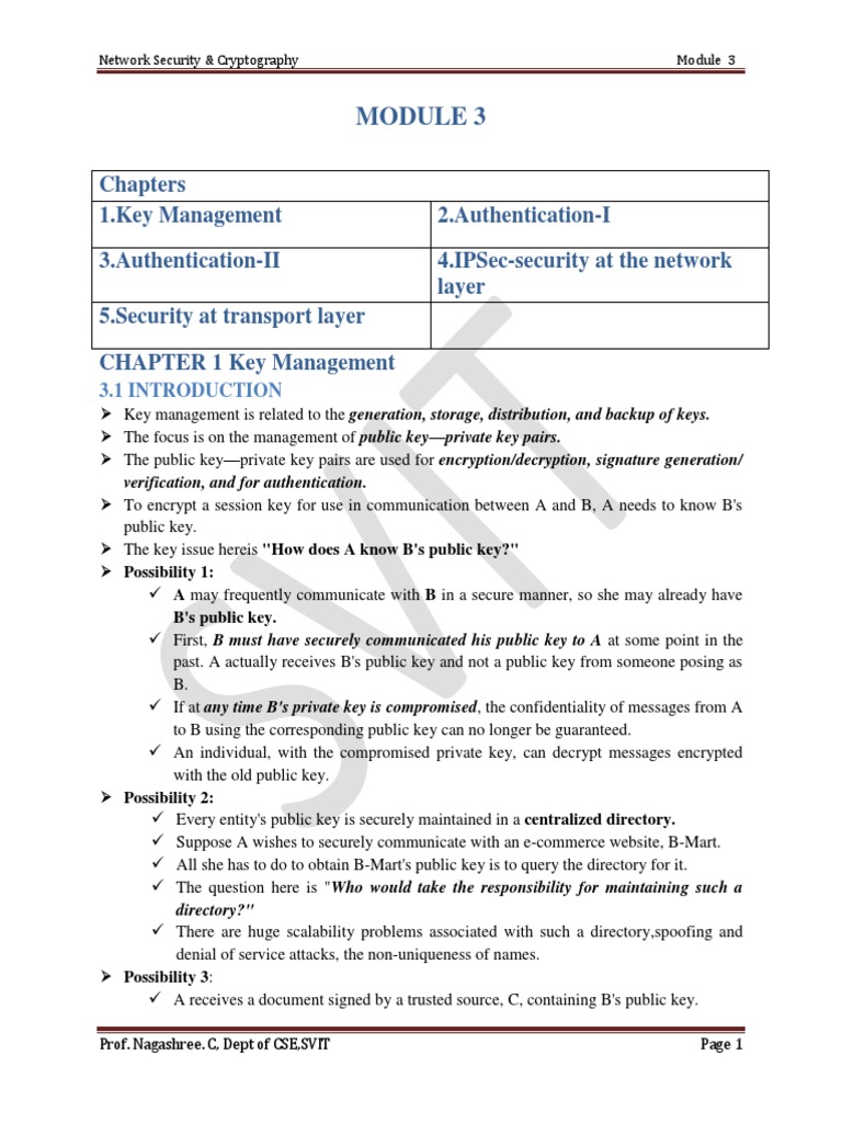 Chapters 1.key Management 2.Authentication-I 3.Authentication-Ii 4.Ipsec-Security at The Network ...