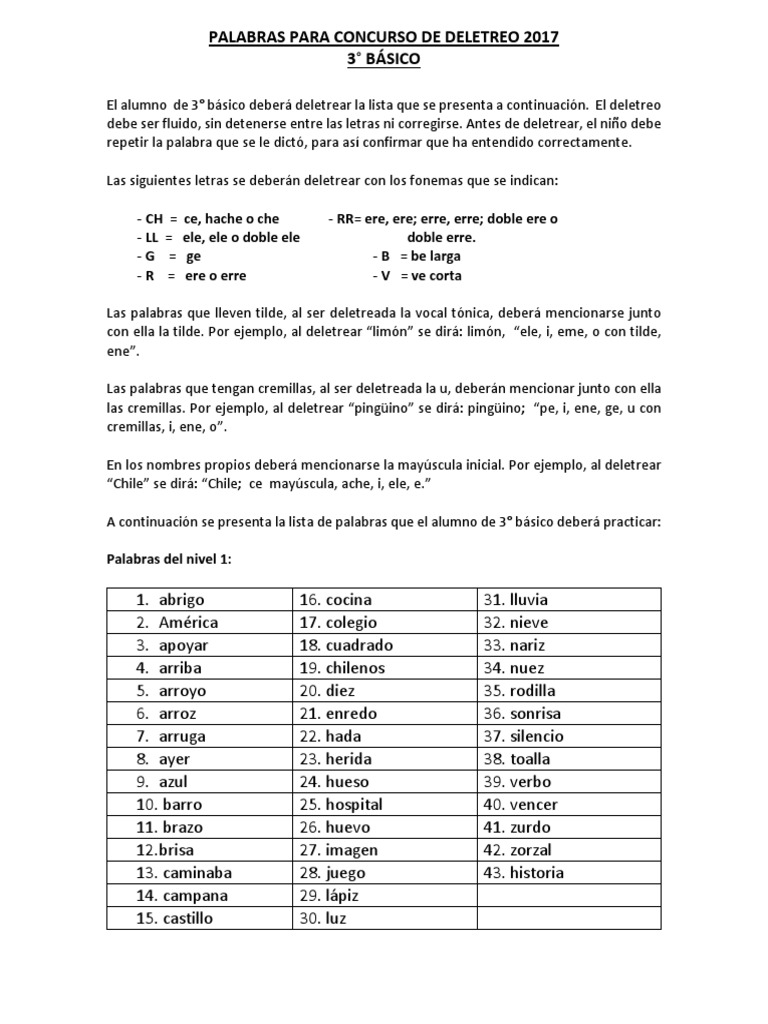 Palabras para Deletreo 3° Básico | PDF
