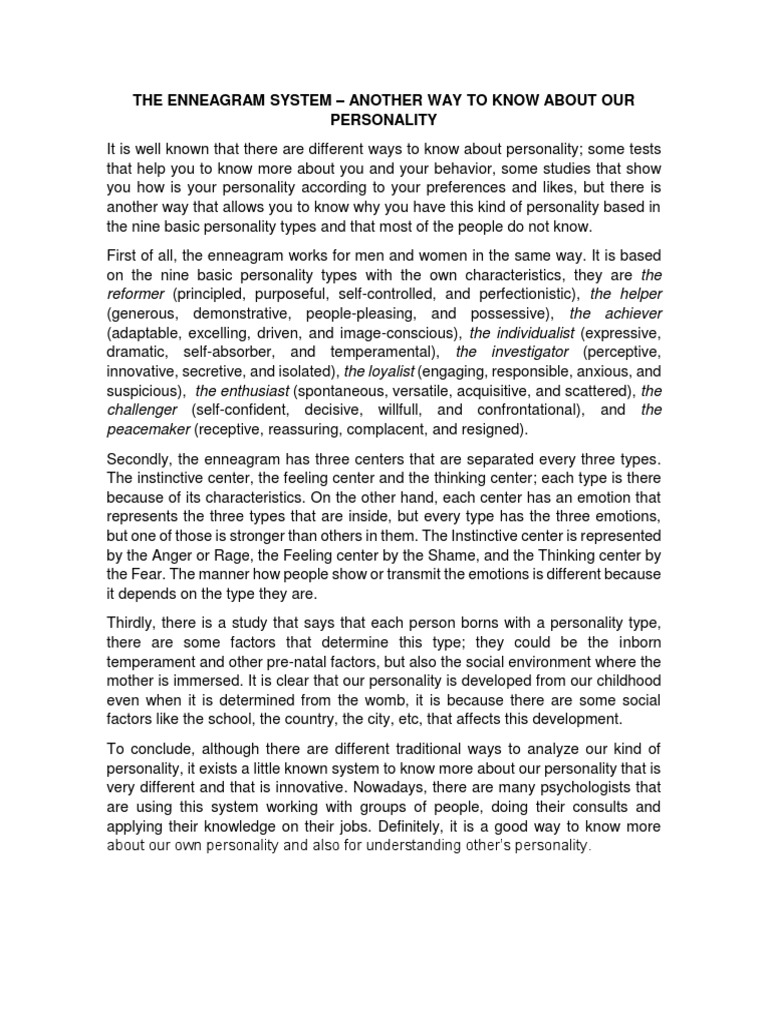 The Enneagram System - Oral Presentation | PDF | Personality Type | Feeling