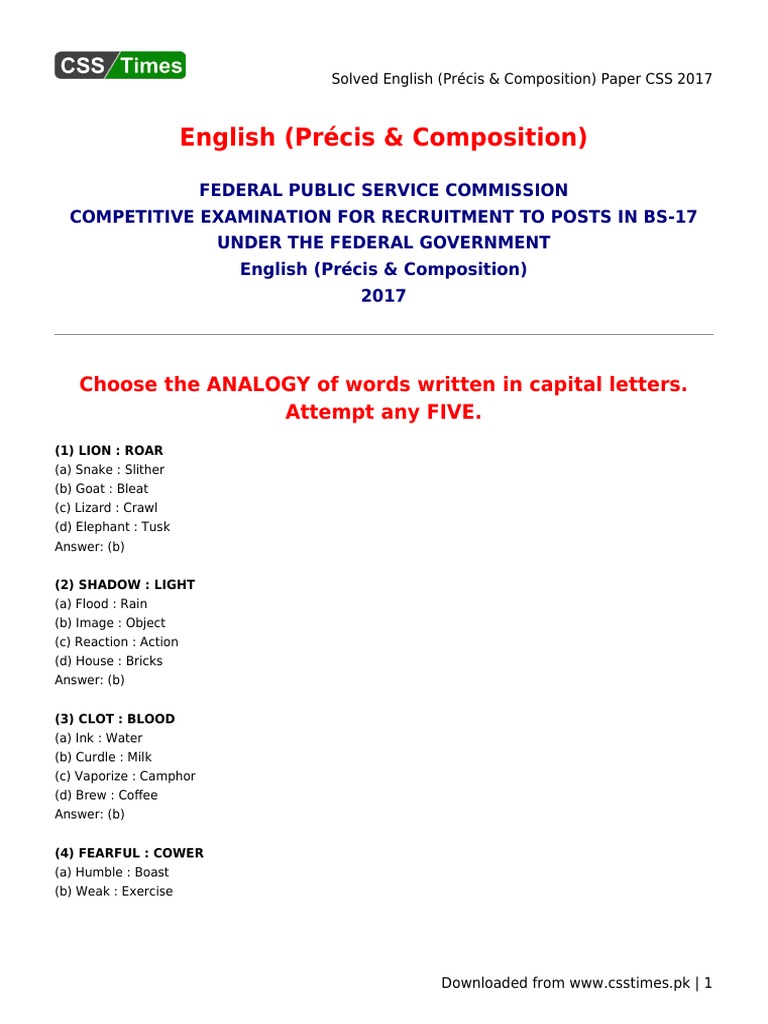Solved English (Précis & Composition) Paper CSS 2017 | PDF | Nature