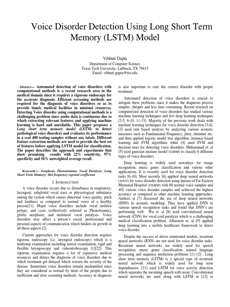 Voice Disorder Detection Using Long Short Term Memory (LSTM) Model | PDF | Artificial Neural ...