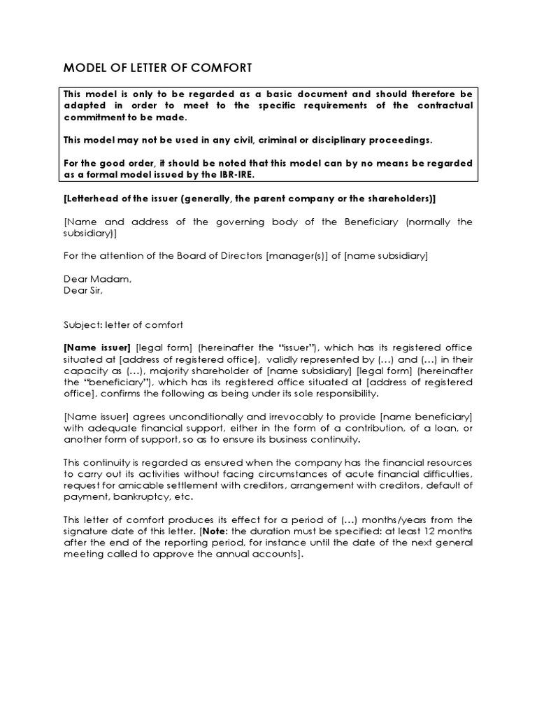 Letter of Comfort_EN | Subsidiary | Board Of Directors | Free 30-day ...
