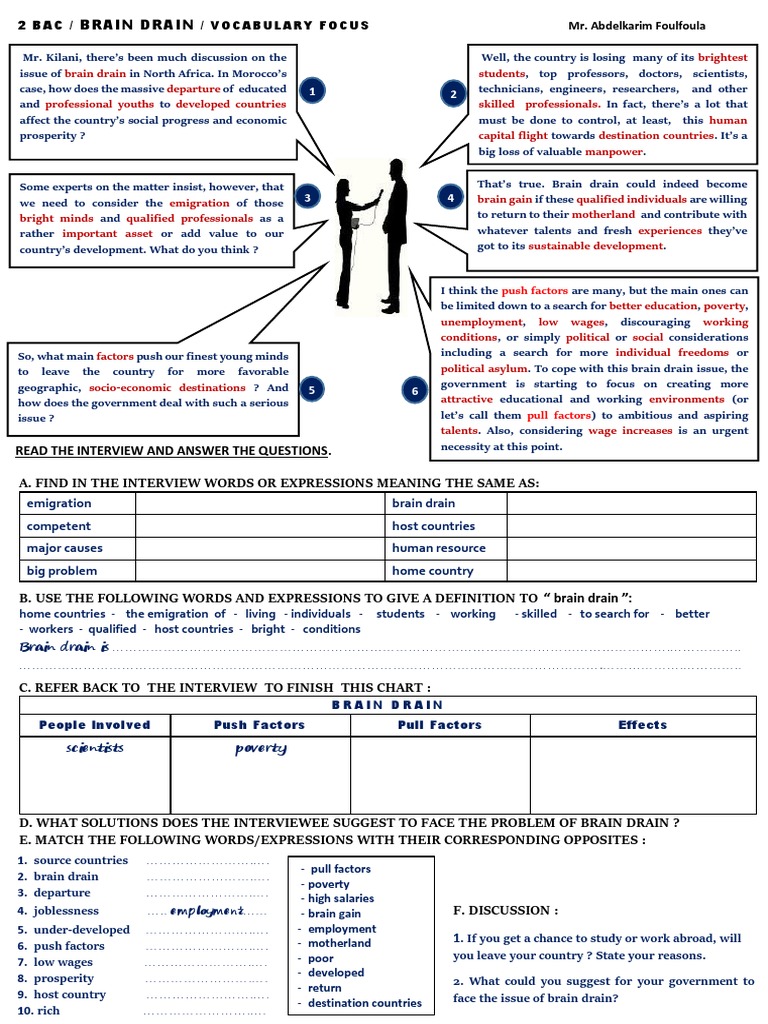 2 Bac - Brain Drain Reading An Vocab | PDF | Human Capital Flight | Refugee
