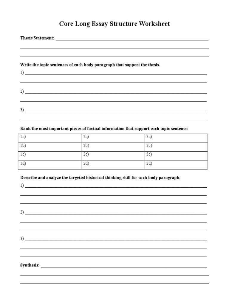 Core Long Essay Structure Worksheet | PDF