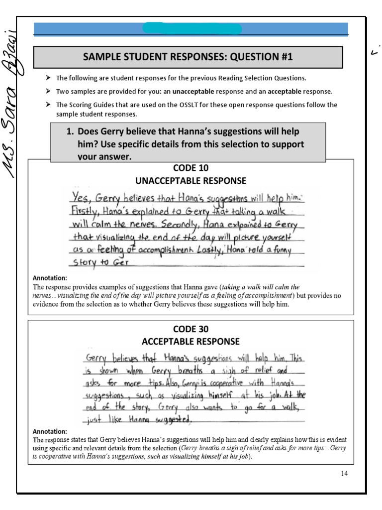 Osslt Sample Response | PDF | Reading Comprehension | Cognition