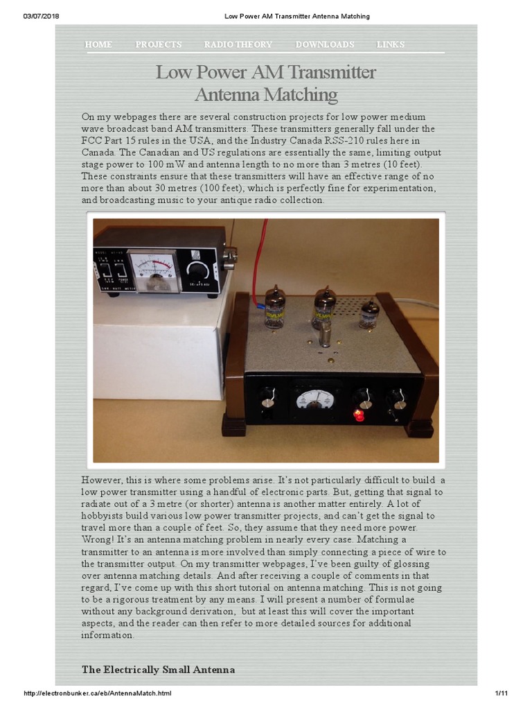Low Power AM Transmitter Antenna Matching | PDF | Antenna (Radio ...