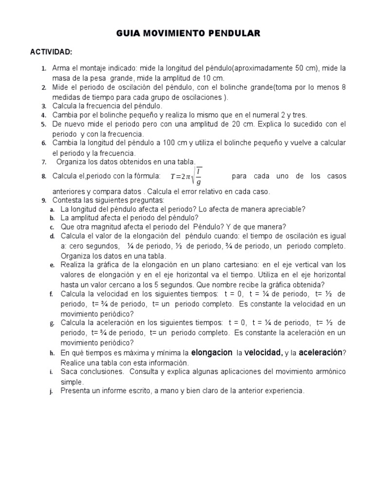 Guia Pendulo | PDF | Péndulo | Velocidad