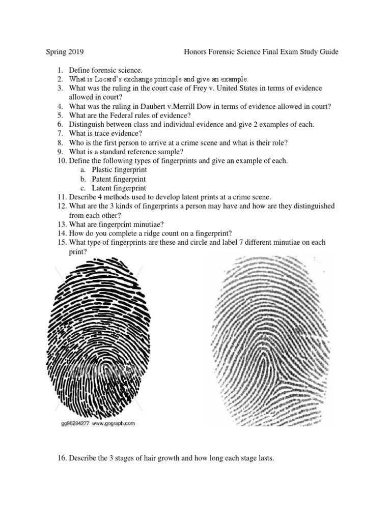 Spring 2019 Honors Forensic Science Final Exam Study Guide | PDF ...
