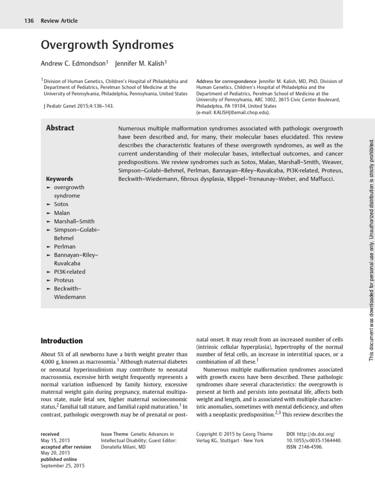 Overgrowth Syndromes: Andrew C. Edmondson Jennifer M. Kalish | PDF ...