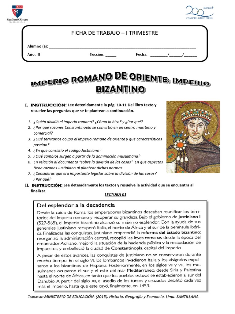 Ficha de Trabajo Imperio Bizantino Práctica | imperio Bizantino ...
