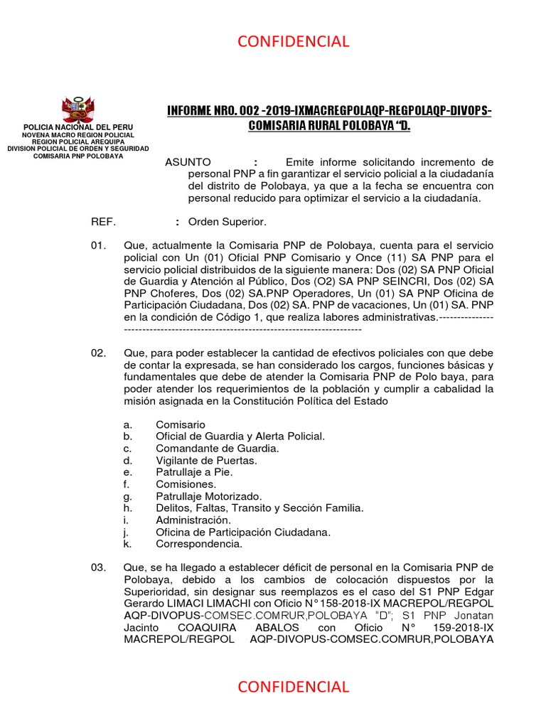 Informe de Requerimiento de Personal PNP | PDF | Policía | Seguridad nacional