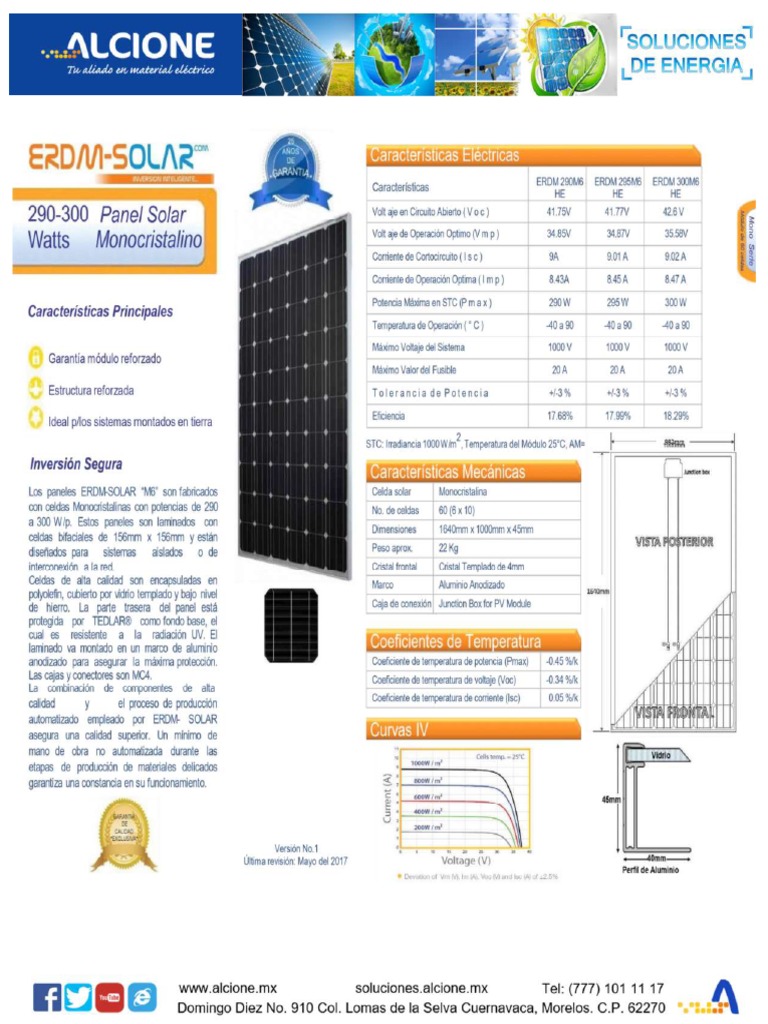 Ficha Técnica Panel Solar ERDM 300W | PDF