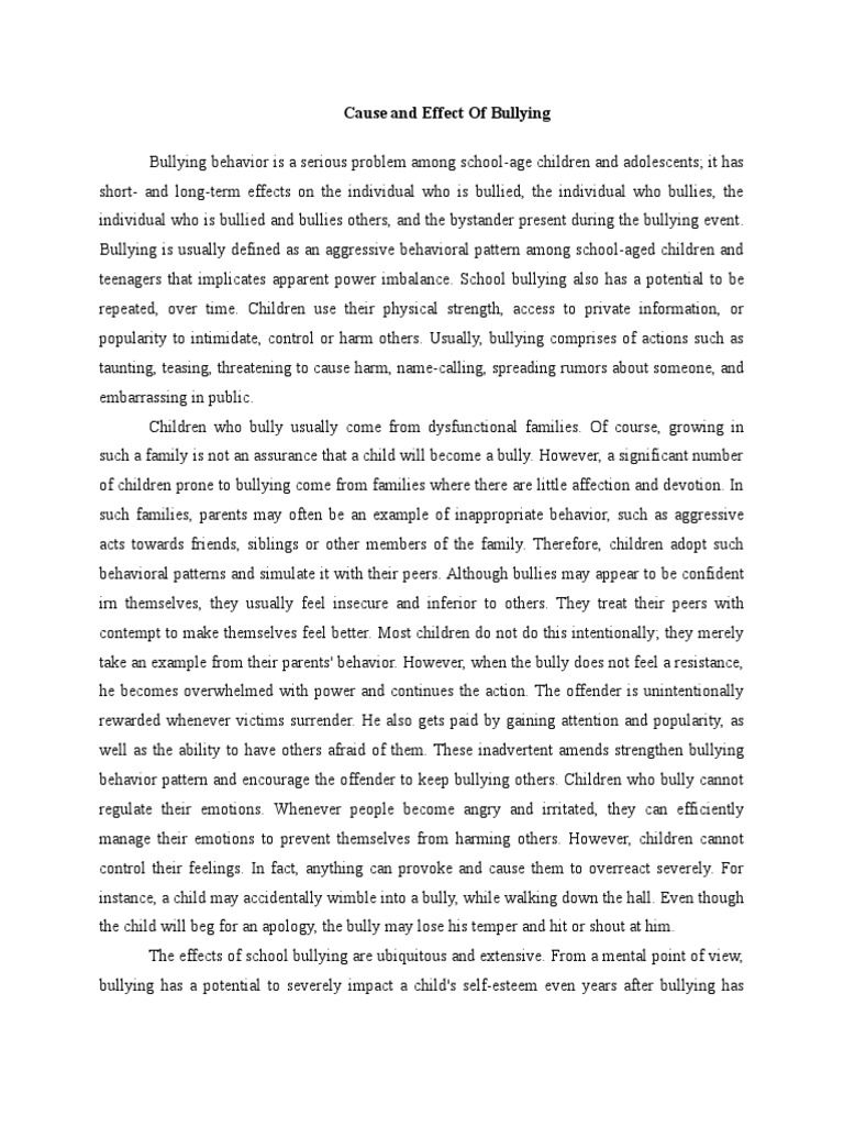 Cause and Effect of Bullying | PDF | Bullying | Blog