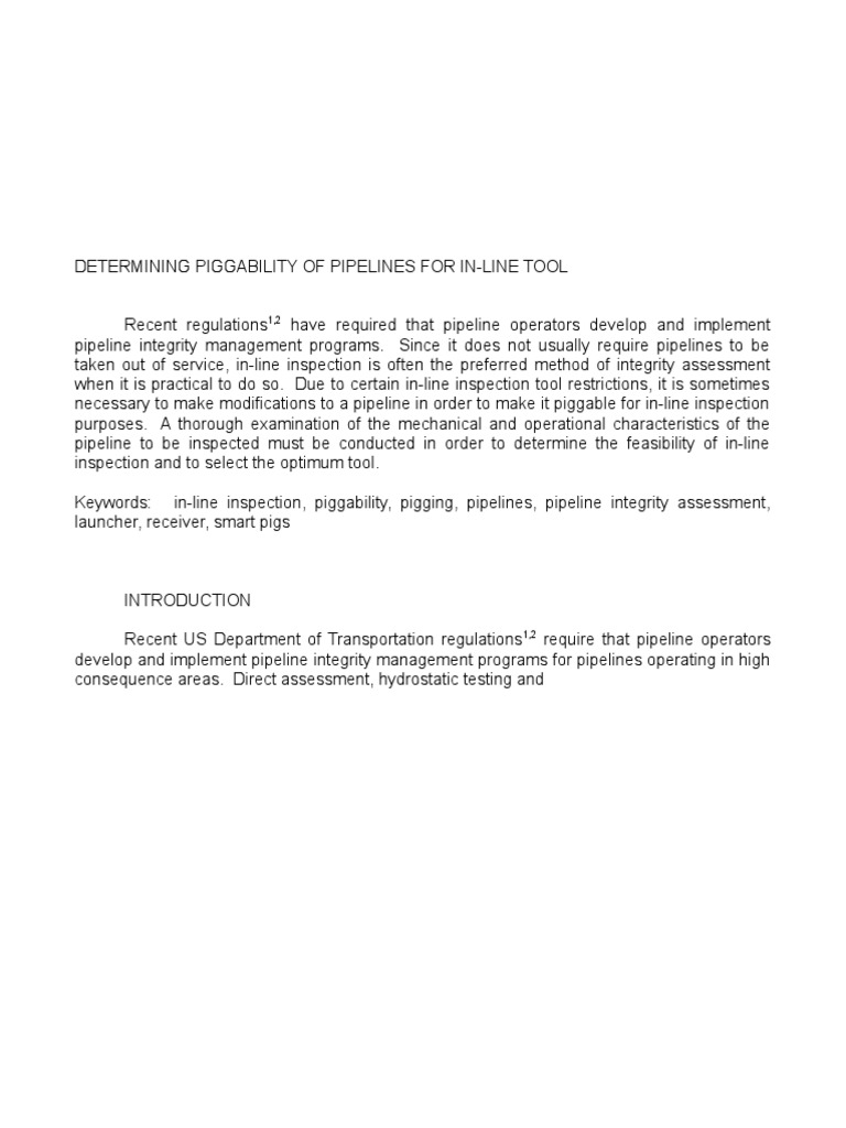 Assessing Pipeline Piggability for Inspection | PDF | Pipeline ...