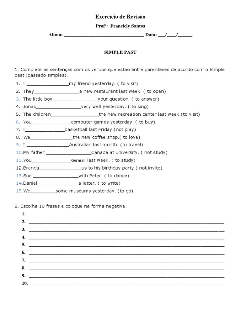 Simple Past Exercises for Review | PDF