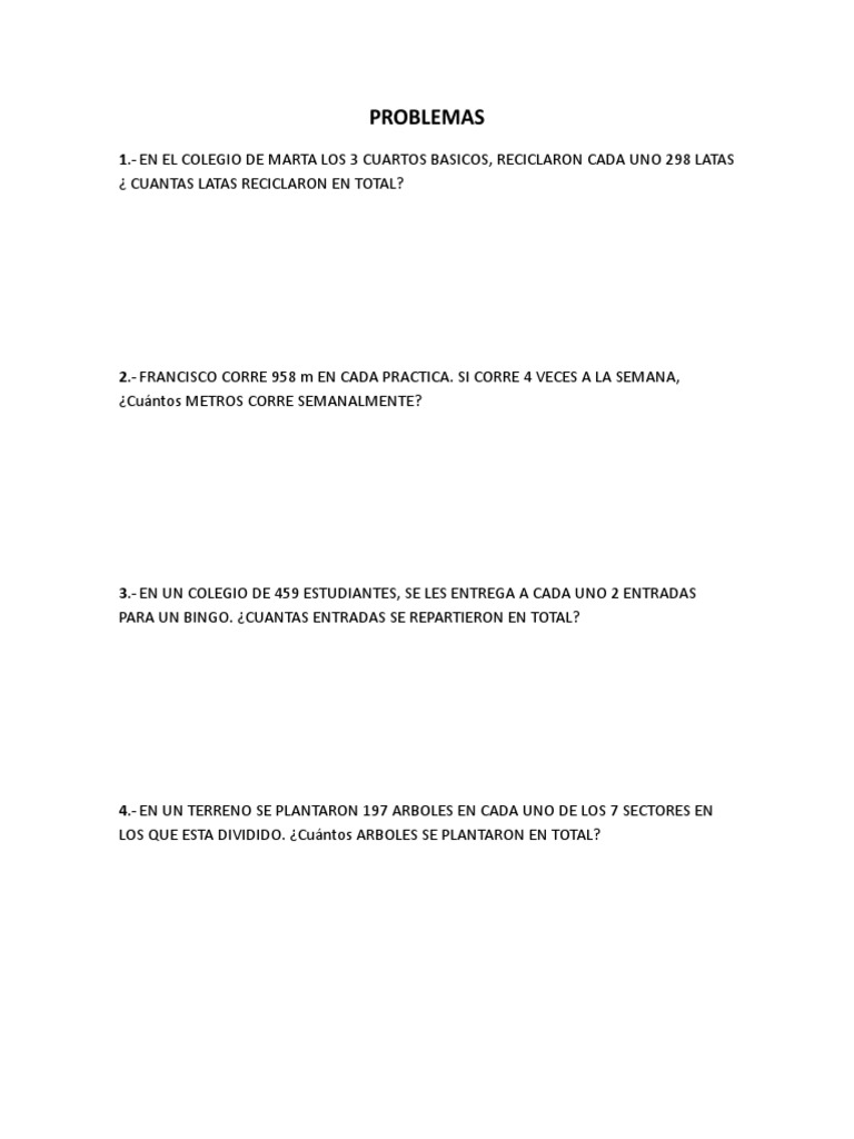 Problemas de Multiplicacion 4° Basico | PDF