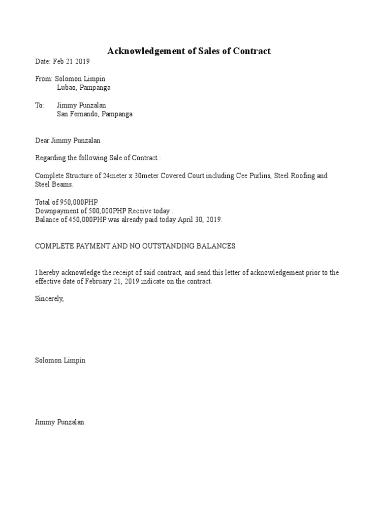 Acknowledgement of Contract Payment | PDF