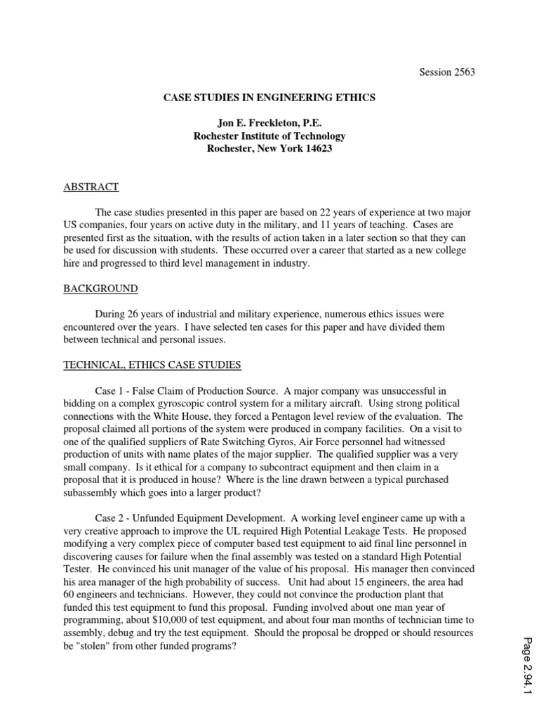 Engineering Ethics Case Studies | PDF | Engineering | Case Study