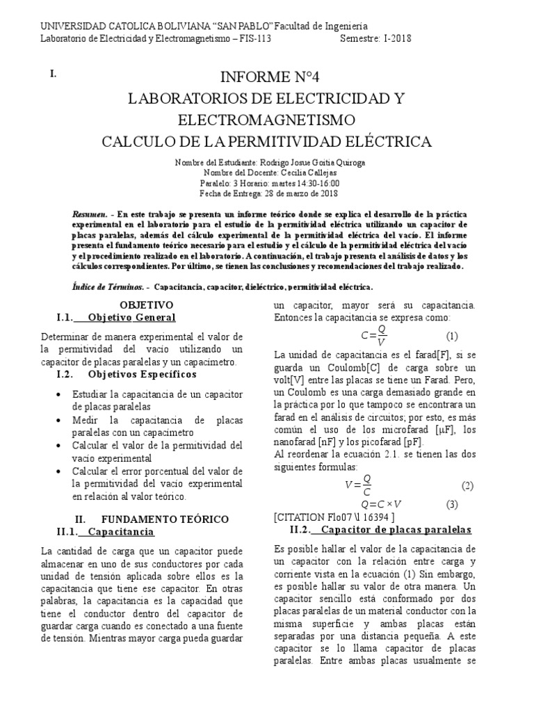INF4 Permitividad Eléctrica | PDF | Permisividad | Condensador