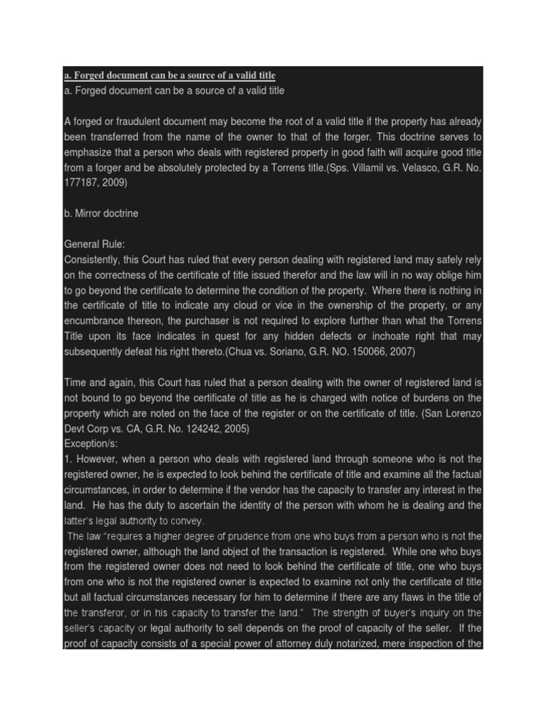 A. Forged Document Can Be A Source of A Valid Title | PDF | Mortgage ...