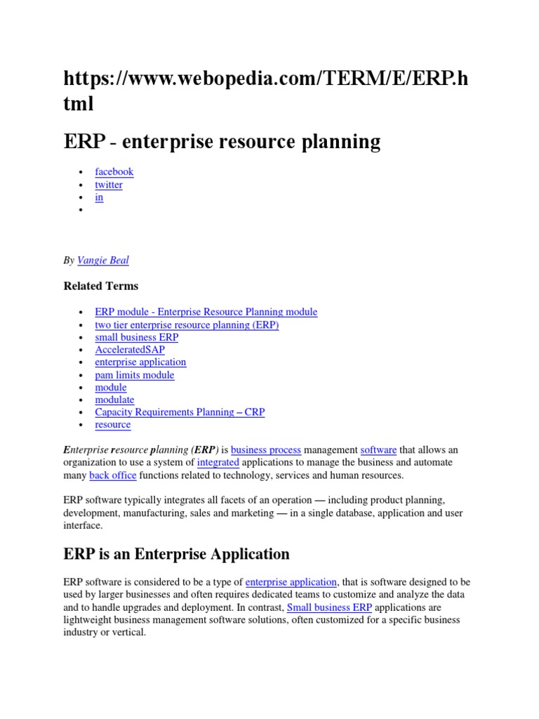 Enterprise Resource Planning | PDF