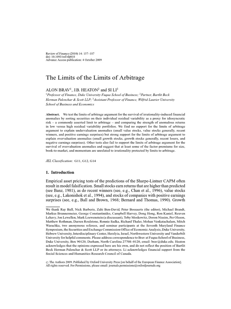 The Limits of The Limits of Arbitrage: Abstract | PDF | Arbitrage | Capital Asset Pricing Model
