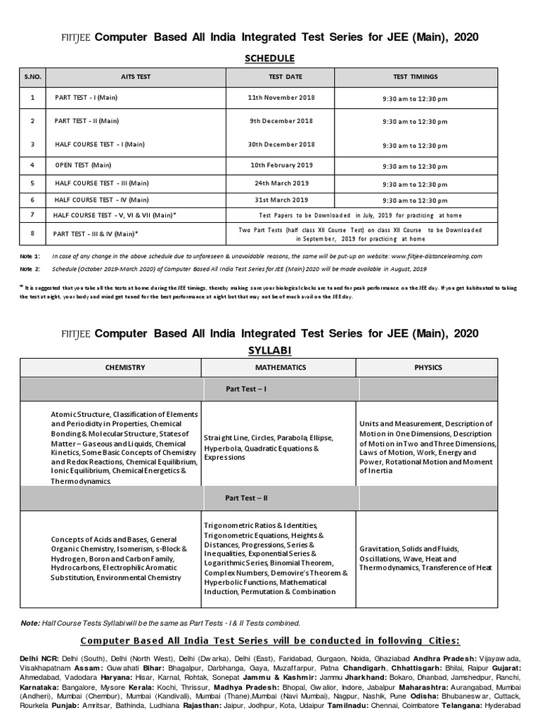 Fiitjee: Computer Based All India Integrated Test Series For JEE (Main ...