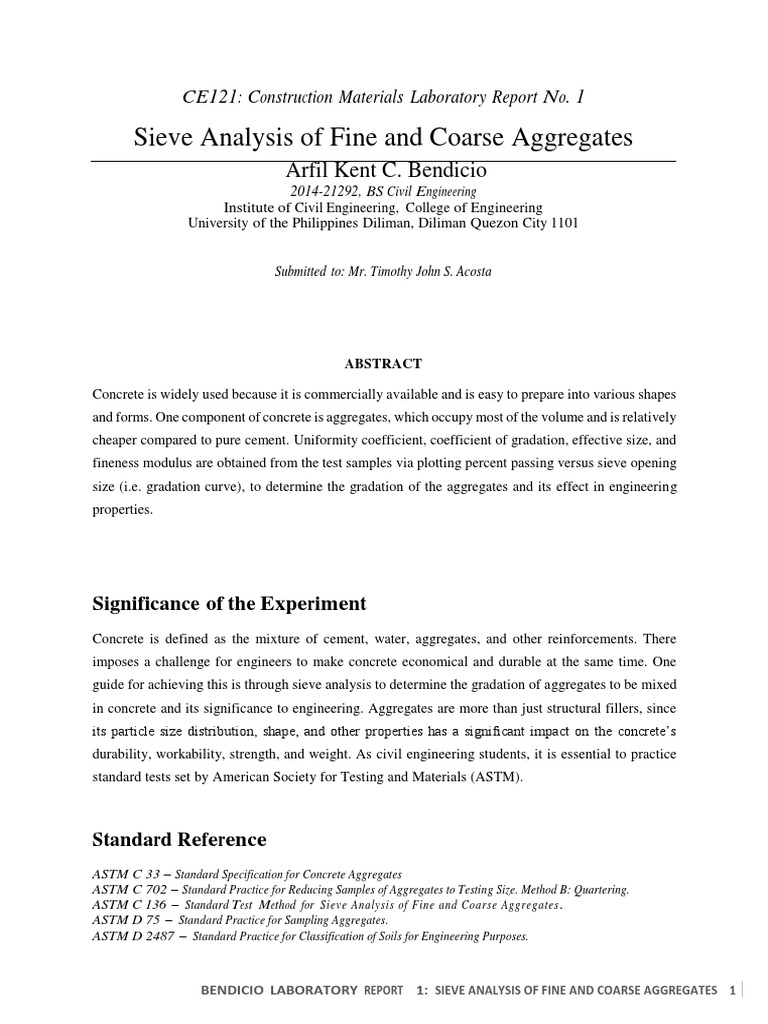 CE 121 LX1 - Bendicio | PDF | Construction Aggregate | Concrete