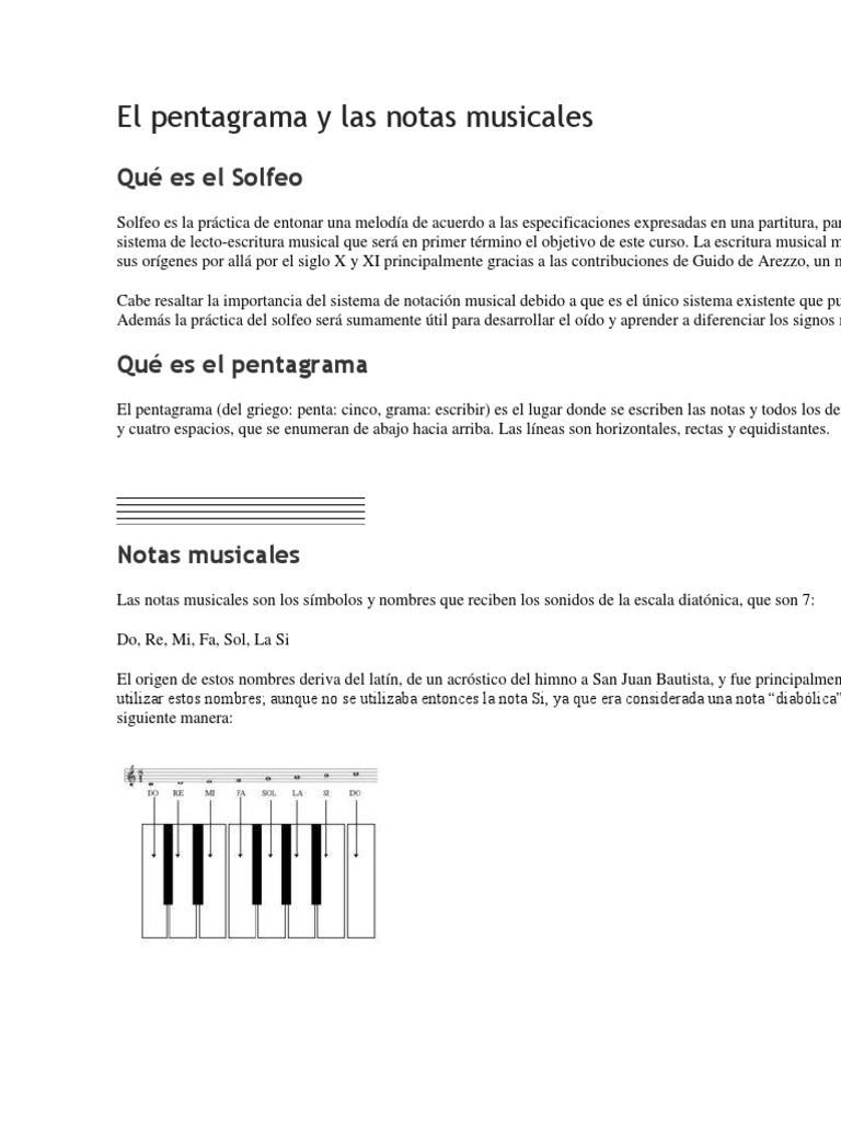 El pentagrama, notas musicales, claves y solfeo | PDF | Clave ...