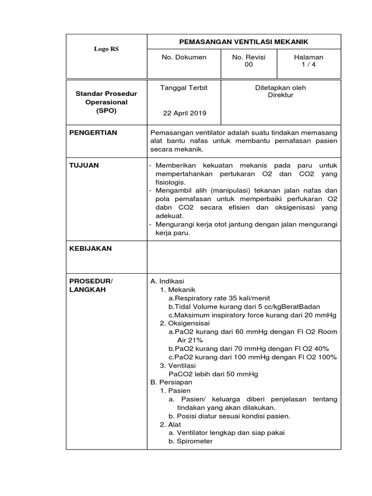 SPO Pemasangan Ventilator | PDF