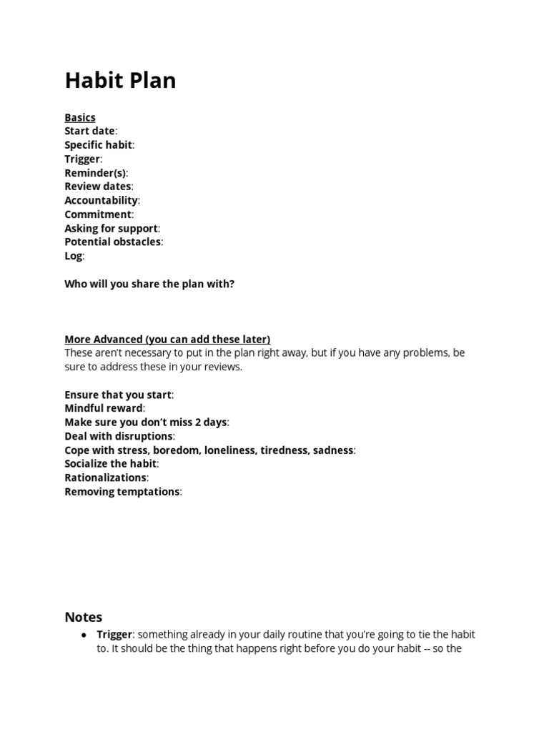 Habit Plan: Notes | PDF | Habits | Behavioural Sciences