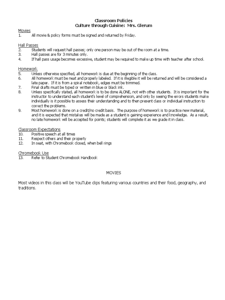 Classroom Policies and Expectations Guide | PDF